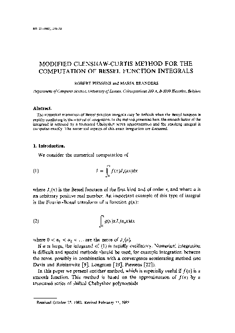 Pdf Modified Clenshaw Curtis Method For The Computation Of Bessel Function Integrals Robert