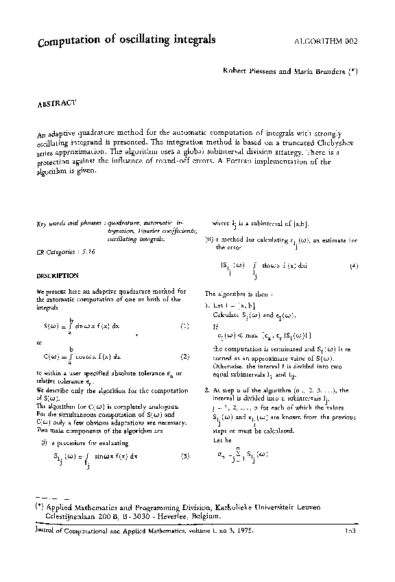 (PDF) Computation of oscillating integrals