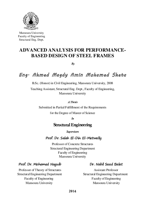 (PDF) ADVANCED ANALYSIS FOR PERFORMANCE-BASED DESIGN OF STEEL FRAMES