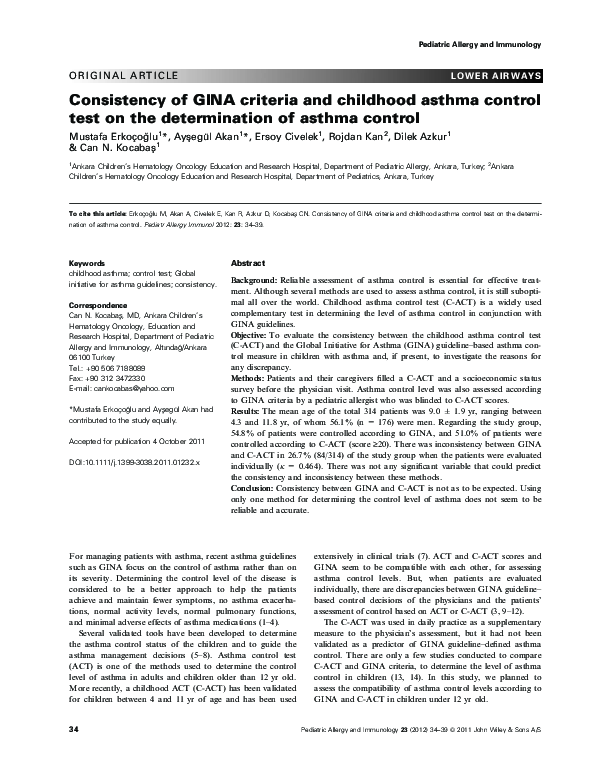 (PDF) Consistency of GINA criteria and childhood asthma control test on ...