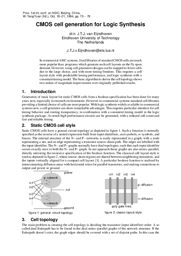 (PDF) CMOS cell generation for Logic Synthesis | J. van Eijndhoven - Academia.edu
