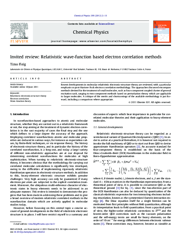 (PDF) Invited review: Relativistic wave-function based electron correlation methods | Timo Fleig ...