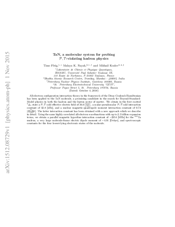 (PDF) TaN, a molecular system for probingP,T-violating hadron physics ...