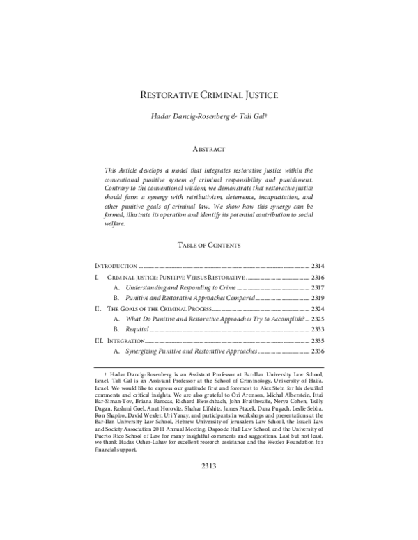 (PDF) Restorative Criminal Justice