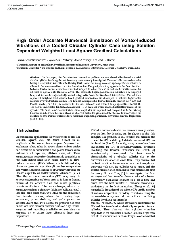 (PDF) High Order Accurate Numerical Simulation of Vortex-Induced ...