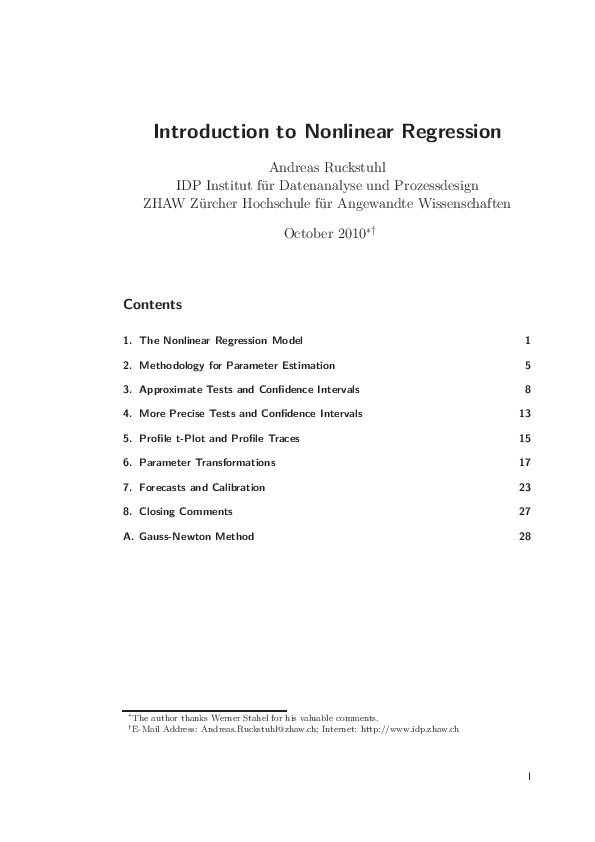 Pdf Introduction To Nonlinear Regression