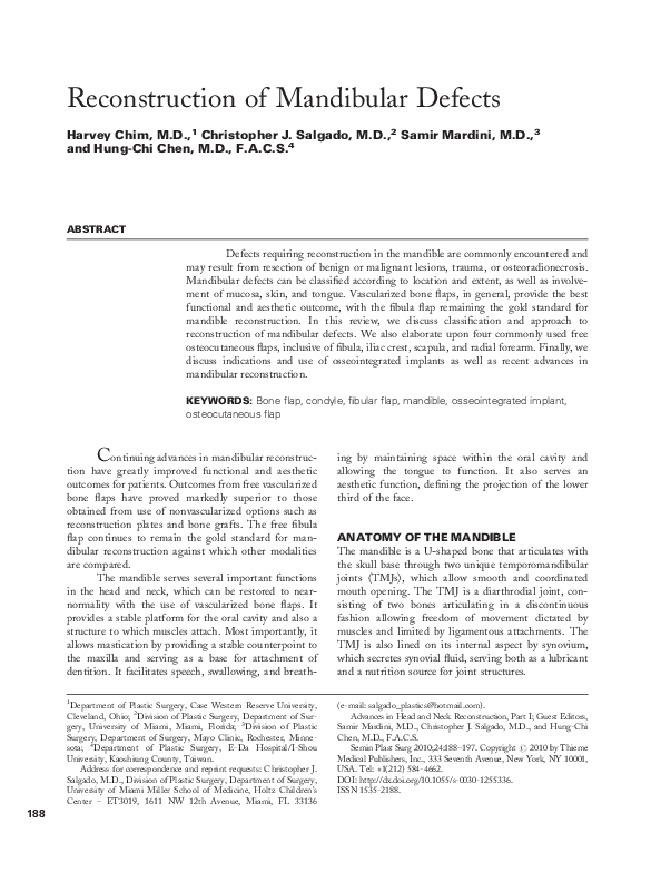 (PDF) Reconstruction of Mandibular Defects