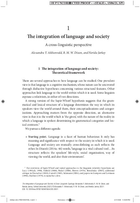 (PDF) The integration of language and society A cross-linguistic perspective