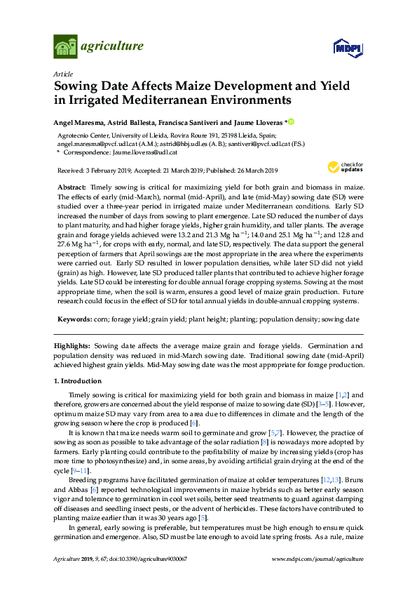 Pdf Sowing Date Affects Maize Development And Yield In Irrigated