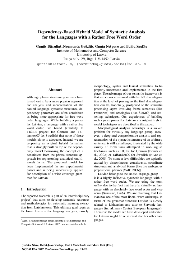 (PDF) Dependency-Based Hybrid Model of Syntactic Analysis for the Languages with a Rather Free ...