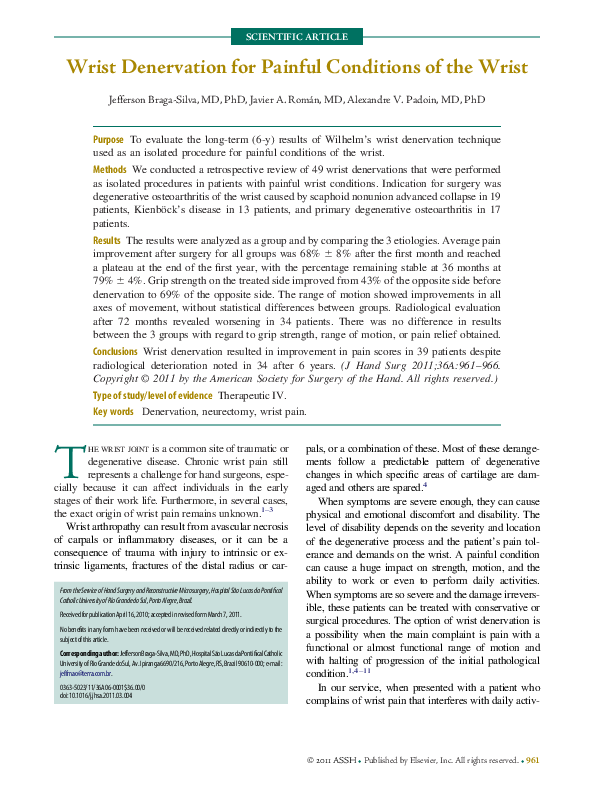 (PDF) Wrist Denervation for Painful Conditions of the Wrist