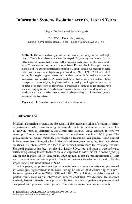 (PDF) Information systems evolution over the last 15 years