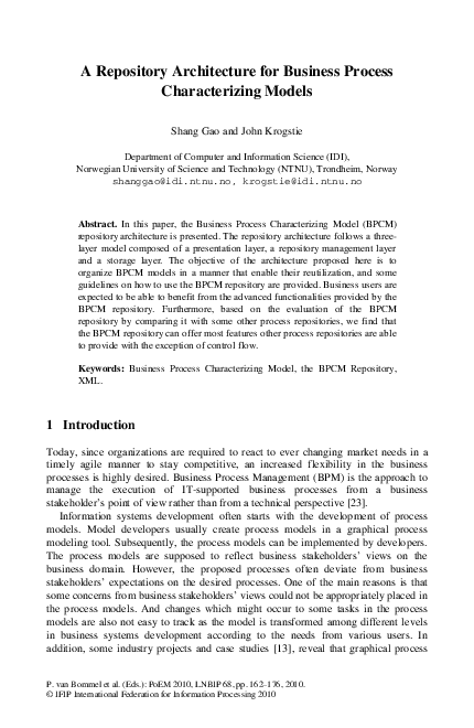 (PDF) A repository architecture for business process characterizing models