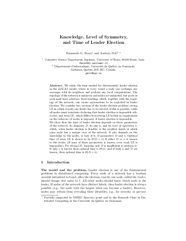 (PDF) Knowledge, Level of Symmetry, and Time of Leader Election