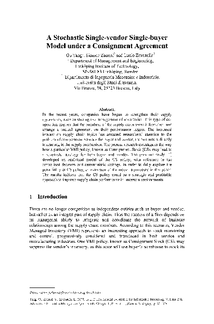 (PDF) A Stochastic Single-vendor Single-buyer Model under a Consignment ...