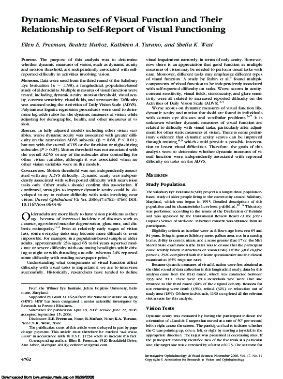 (PDF) Dynamic Measures of Visual Function and Their Relationship to ...