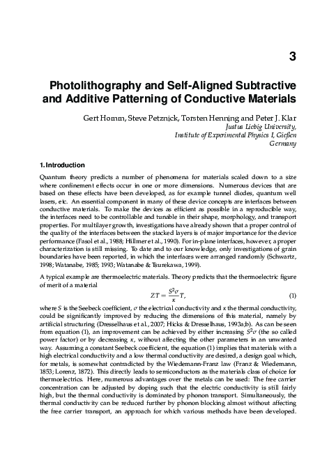 (PDF) Photolithography and Self-Aligned Subtractive and Additive ...
