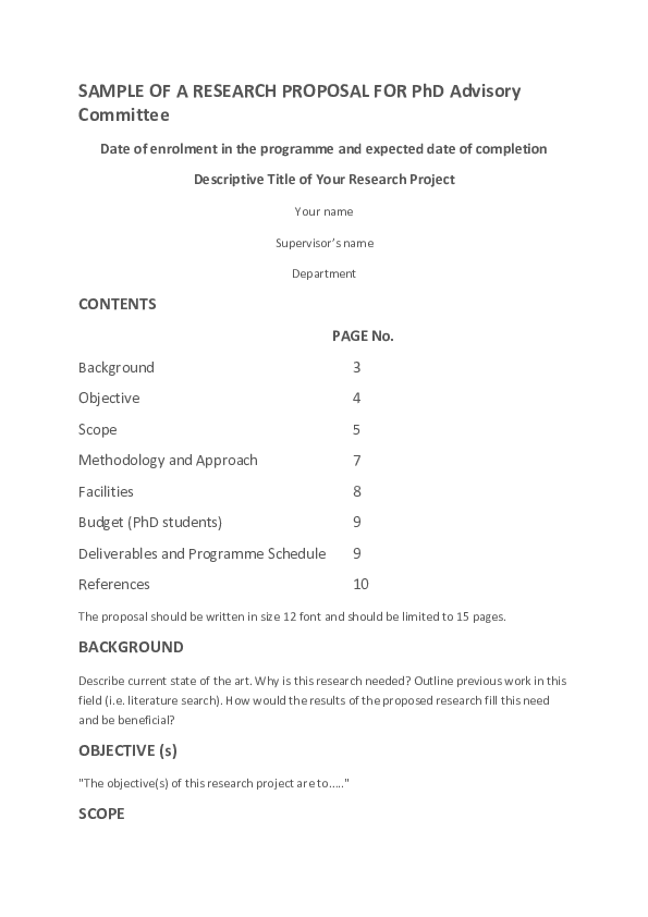 (PDF) SAMPLE OF A RESEARCH PROPOSAL FOR PhD Advisory Committee
