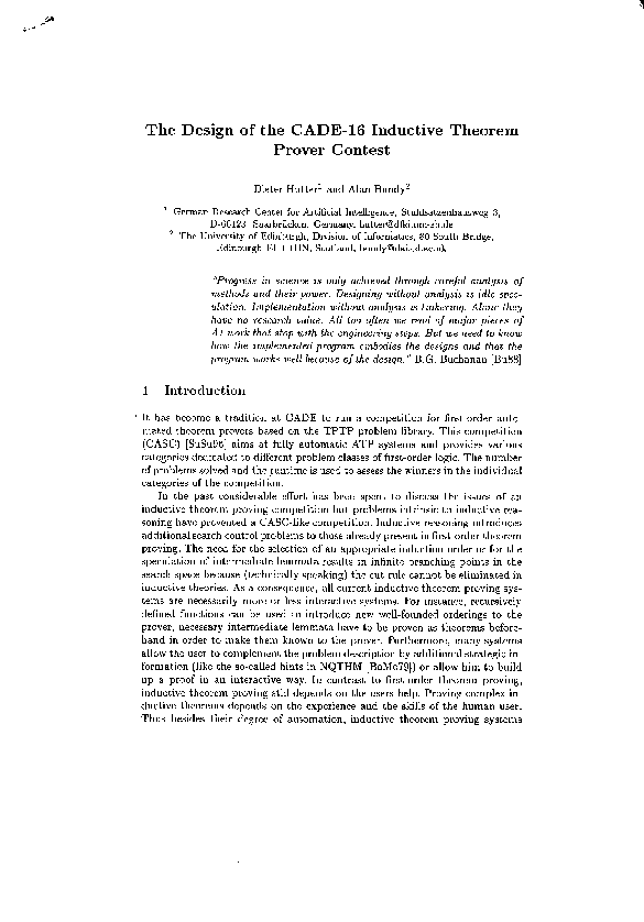 (PDF) The Design of the CADE-16 Inductive Theorem Prover Contest