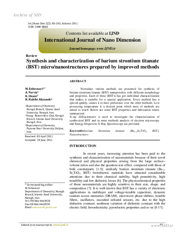 (PDF) Synthesis and Characterization of Barium Strontium Titanate (BST) Micro/Nanostructures ...