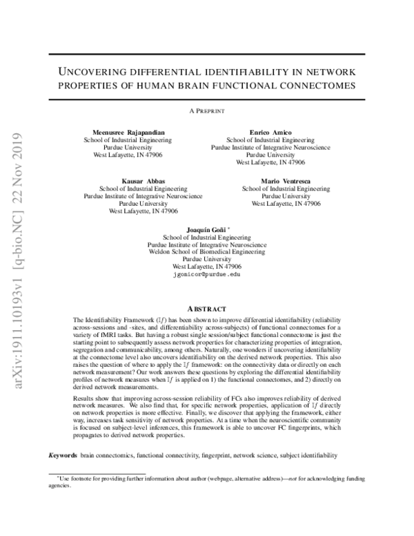(PDF) Uncovering differential identifiability in network properties of human brain functional ...