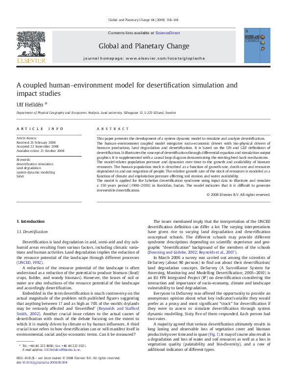 (PDF) A coupled human–environment model for desertification simulation ...