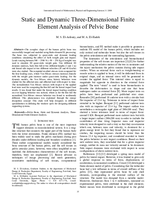 Pdf Static And Dynamic Three Dimensional Finite Element Analysis Of Pelvic Bone