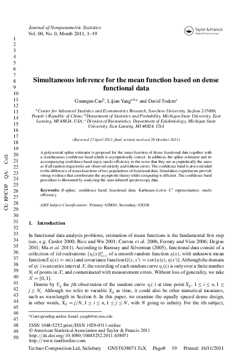 (PDF) Simultaneous inference for the mean function based on dense functional data