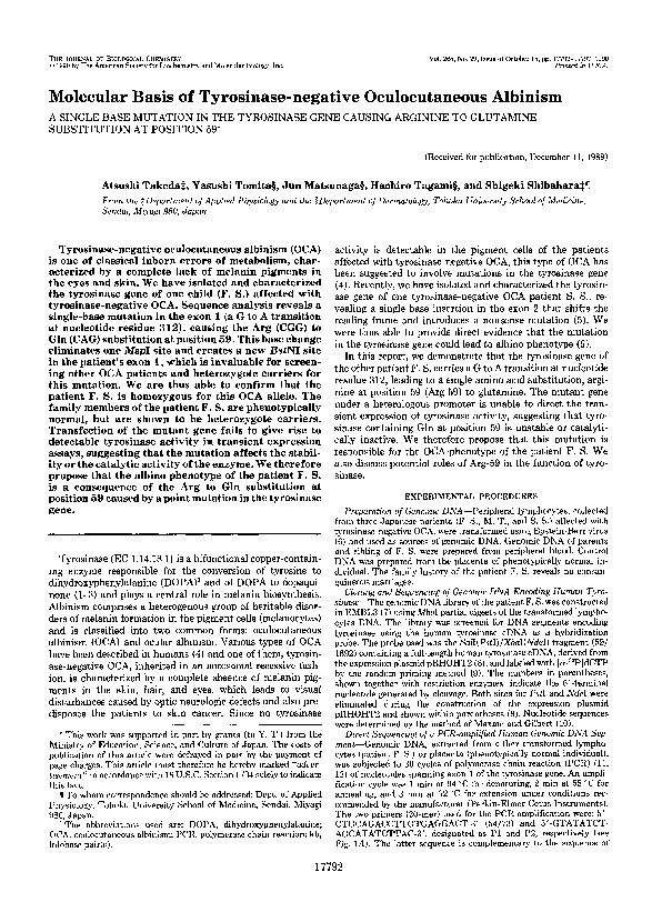 (PDF) Molecular basis of tyrosinase-negative oculocutaneous albinism. A ...