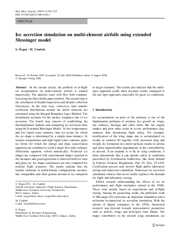 Pdf Ice Accretion Simulation On Multi Element Airfoils Using Extended Messinger Model