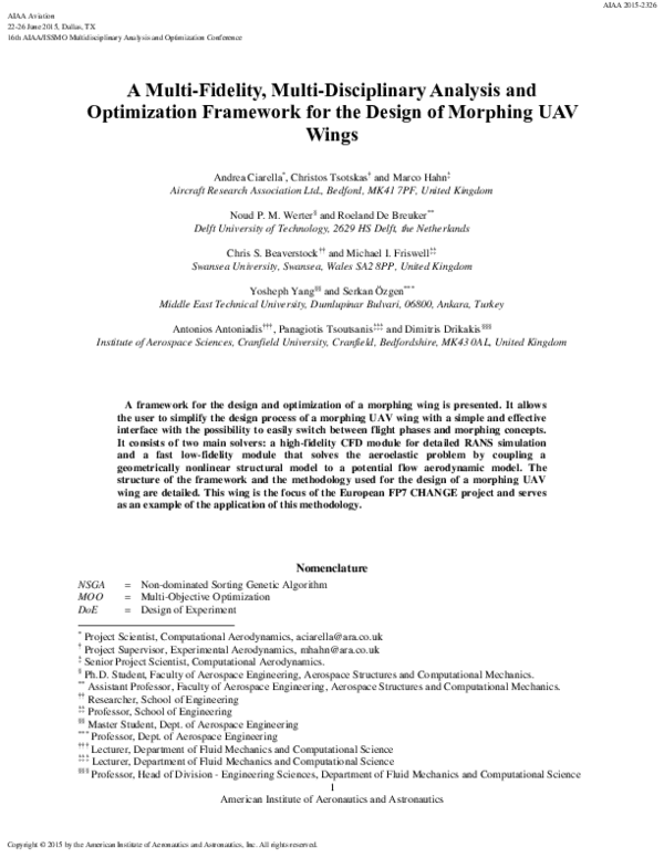 (PDF) A Multi-Fidelity, Multi-Disciplinary Analysis and Optimization ...