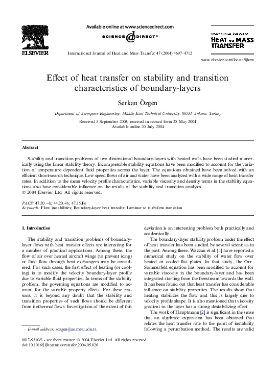 (PDF) Effect of heat transfer on stability and transition ...