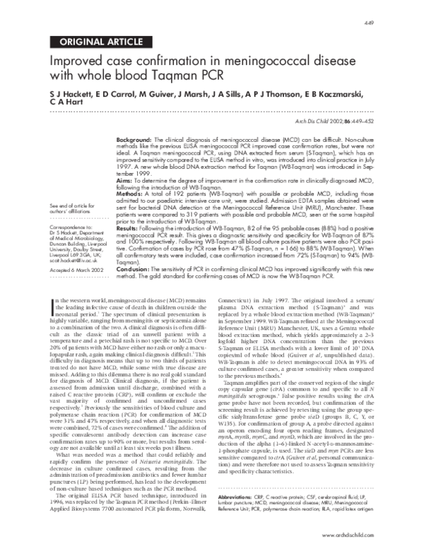 (PDF) Improved case confirmation in meningococcal disease with whole ...
