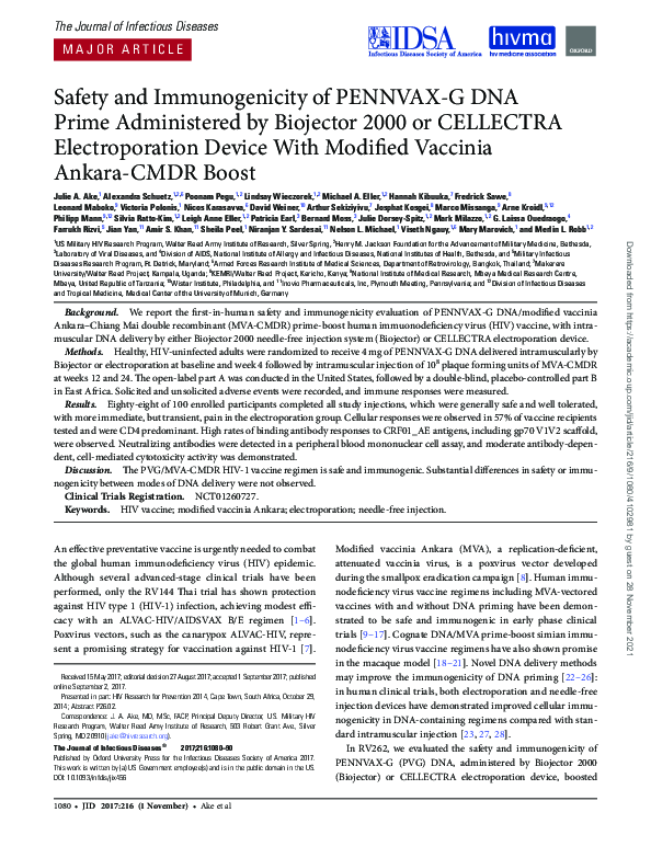 (PDF) Safety and Immunogenicity of PENNVAX®-G DNA Prime Administered by ...