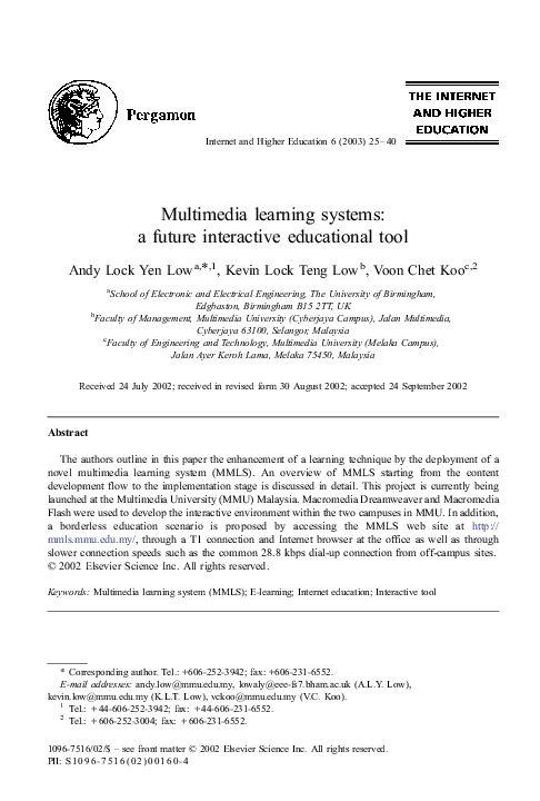 (PDF) Multimedia learning systems: a future interactive educational tool