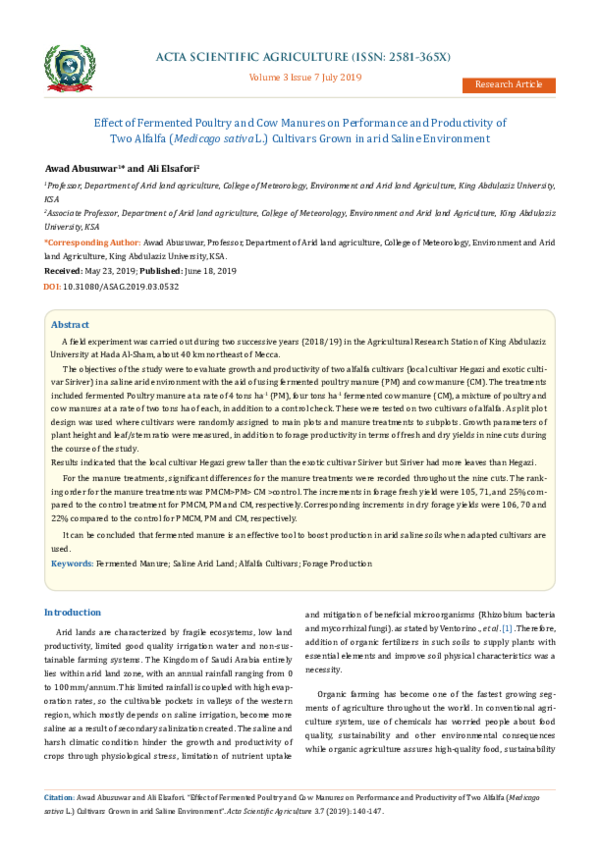 (PDF) Effect of Fermented Poultry and Cow Manures on Performance and ...