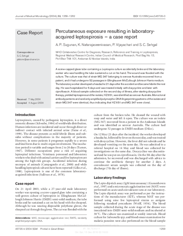 (PDF) Percutaneous exposure resulting in laboratory-acquired ...