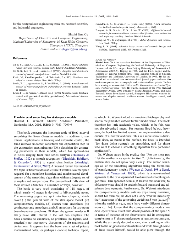 (PDF) Fixed-interval smoothing for state-space models