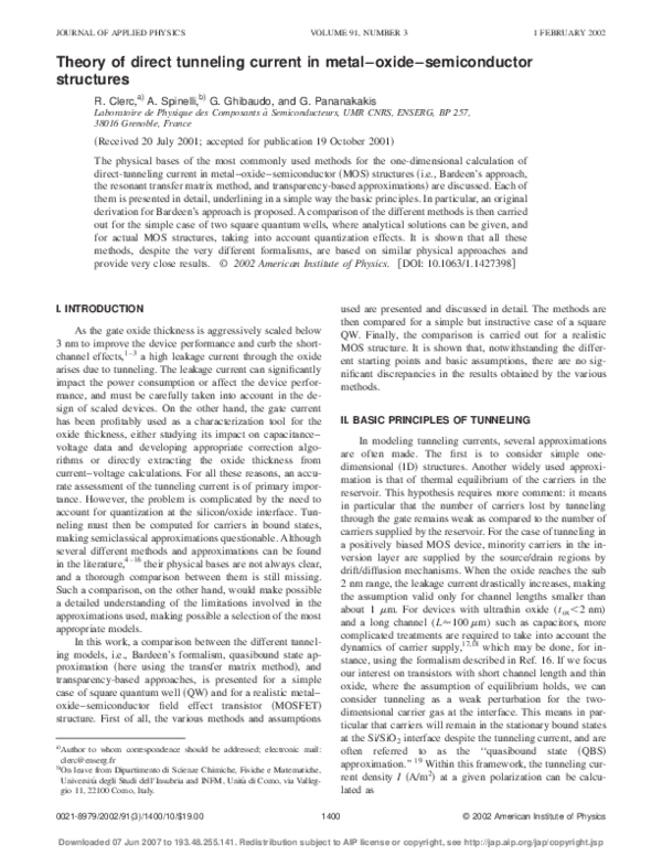 Pdf Theory Of Direct Tunneling Current In Metal Oxide Semiconductor