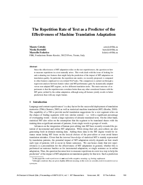 (PDF) The Repetition Rate of Text as a Predictor of the Effectiveness ...
