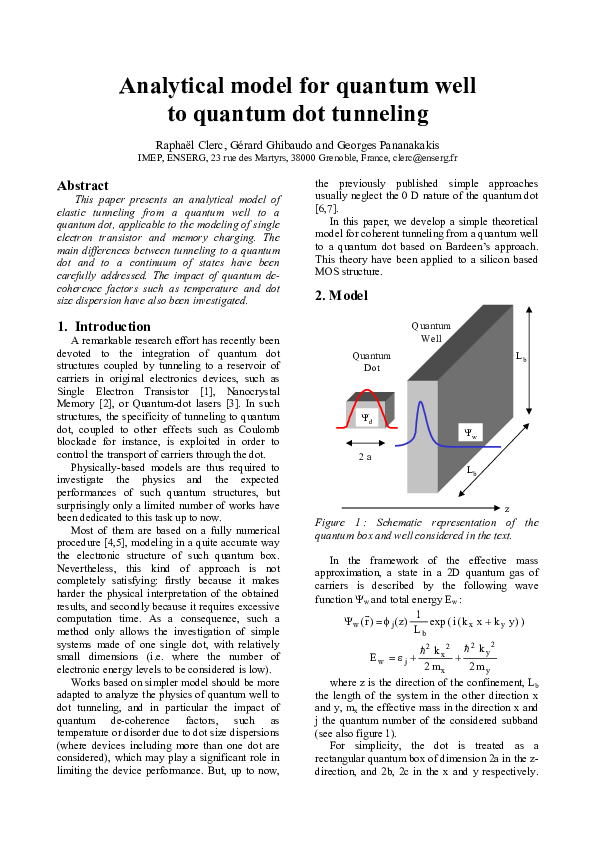 (PDF) Analytical model for quantum well to quantum dot tunneling
