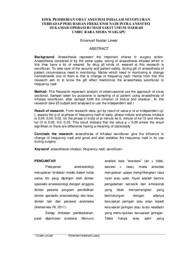 (PDF) EFEK PEMBERIAN OBAT ANESTESI INHALASI SEVOFLURAN TERHADAP ...