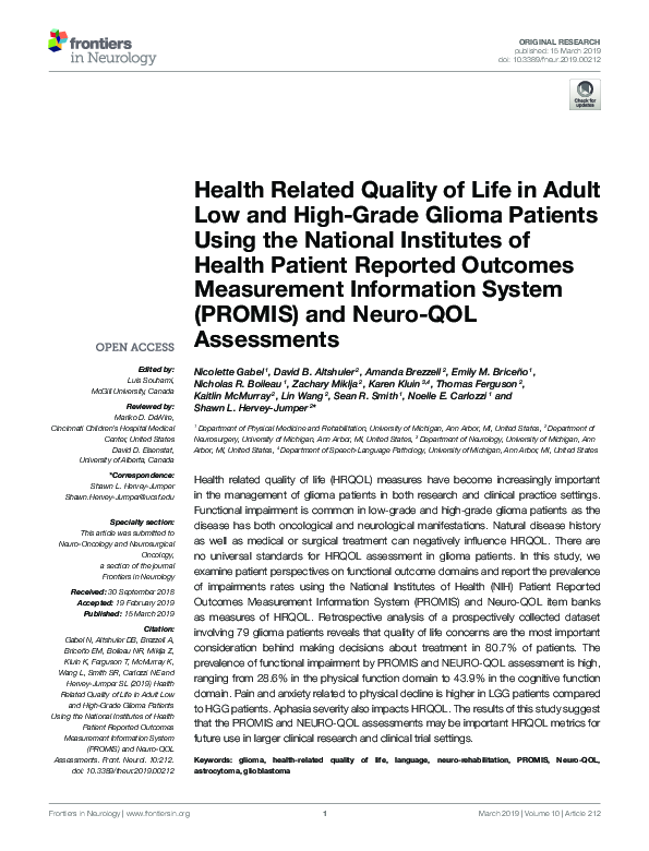 (PDF) Health Related Quality of Life in Adult Low and High-Grade Glioma ...