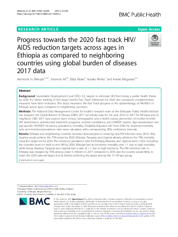 (PDF) Progress towards the 2020 fast track HIV/AIDS reduction targets ...