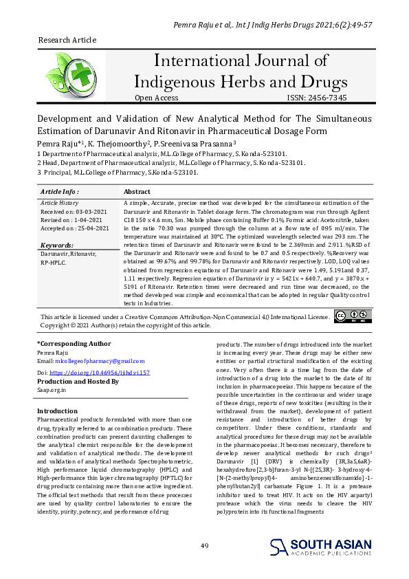 Pdf Development And Validation Of New Analytical Method For The Simultaneous Estimation Of