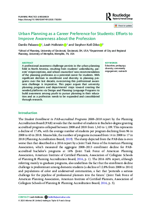(PDF) Urban Planning as a Career Preference for Students: Efforts to ...