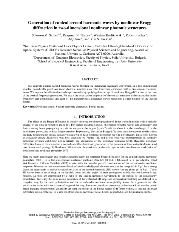 (PDF) Generation of conical second harmonic waves by nonlinear Bragg ...