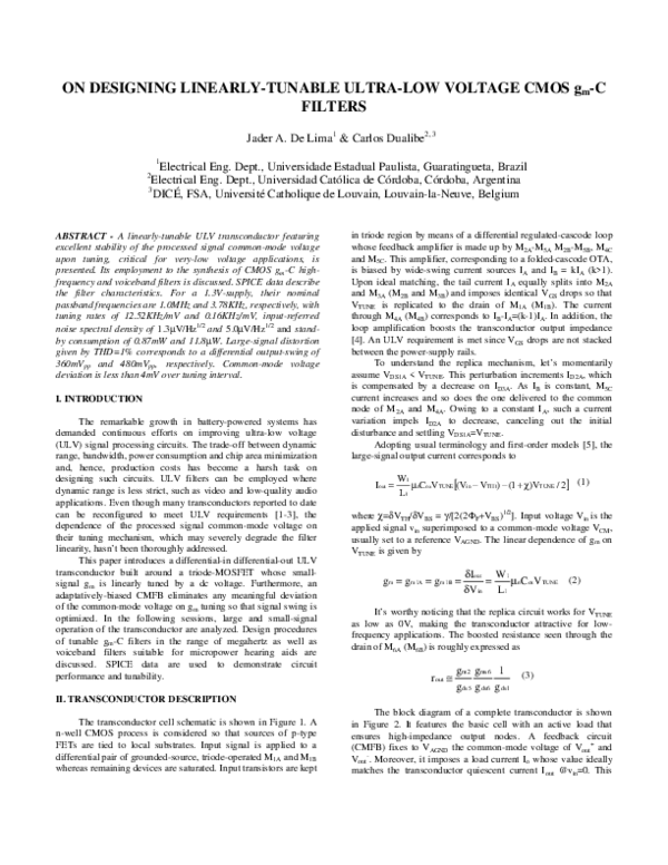 (PDF) On designing linearly-tunable ultra-low voltage CMOS gmC filters