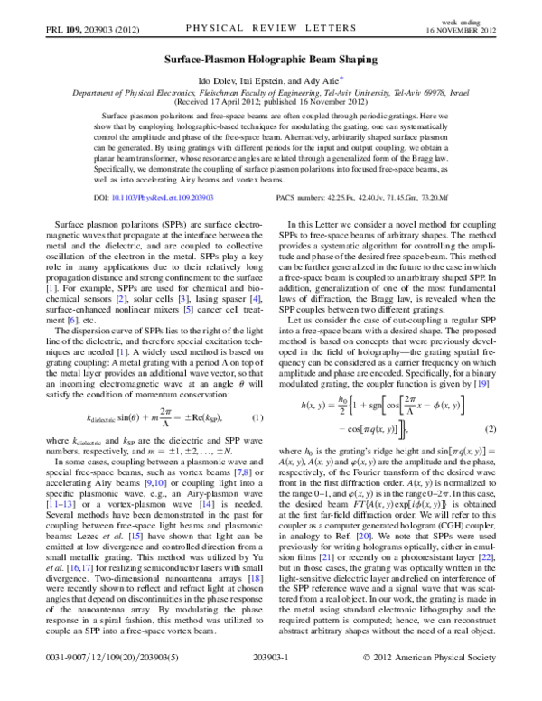 (PDF) Surface-Plasmon Holographic Beam Shaping