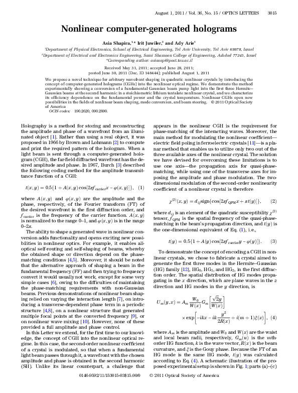 (PDF) Nonlinear computer-generated holograms